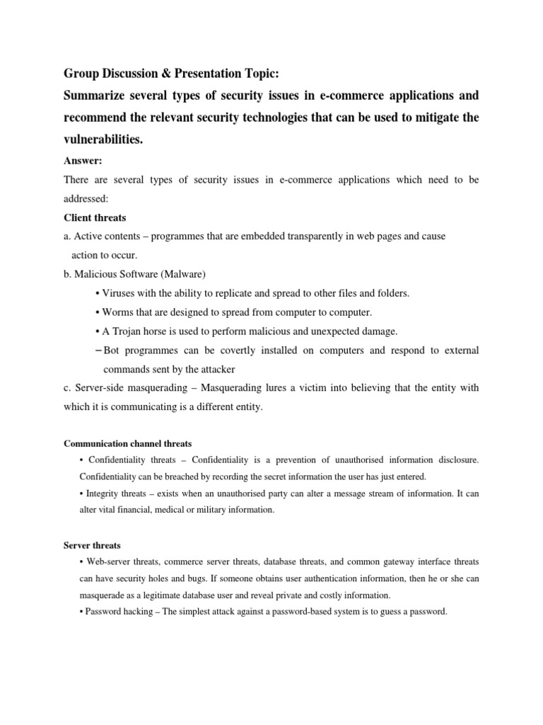 Types of Security Issues in E-Commerce Applications | PDF | Public Key ...