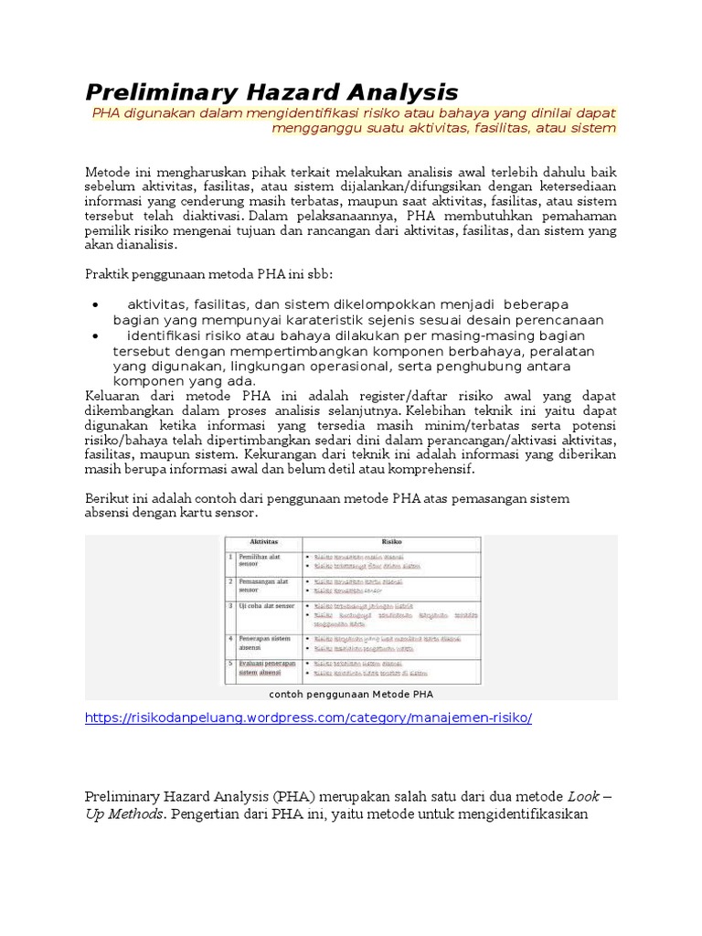 Preliminary Hazard Analysis | PDF