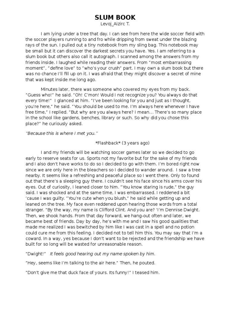 Slum Book: "Because This Is Where I Met You." | PDF | Leisure