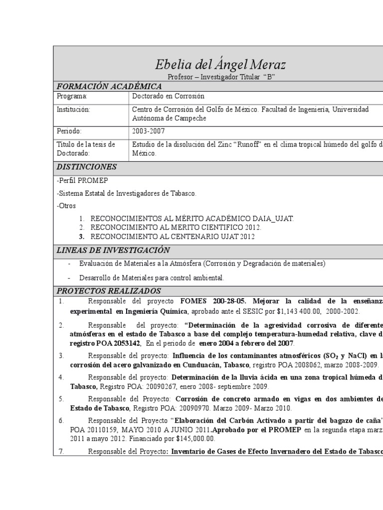 Curriculum-Ebelia Del Angel Meraz | PDF | Contaminación | Dióxido de ...