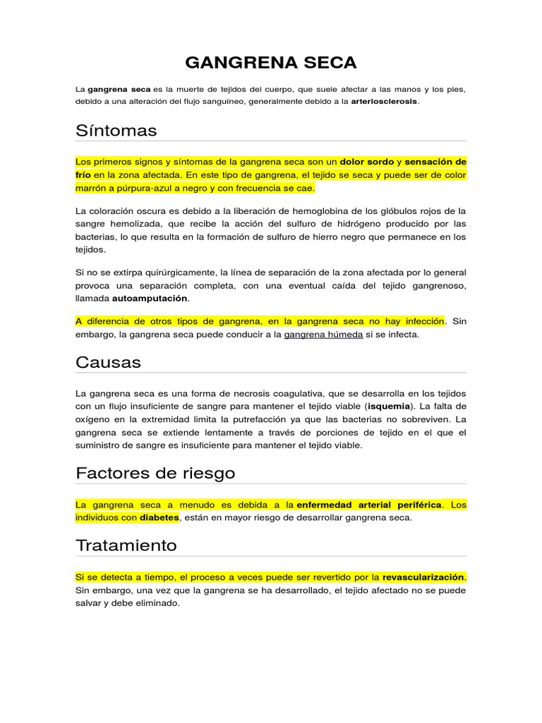 Gangrena Seca: Síntomas y Tratamiento | PDF