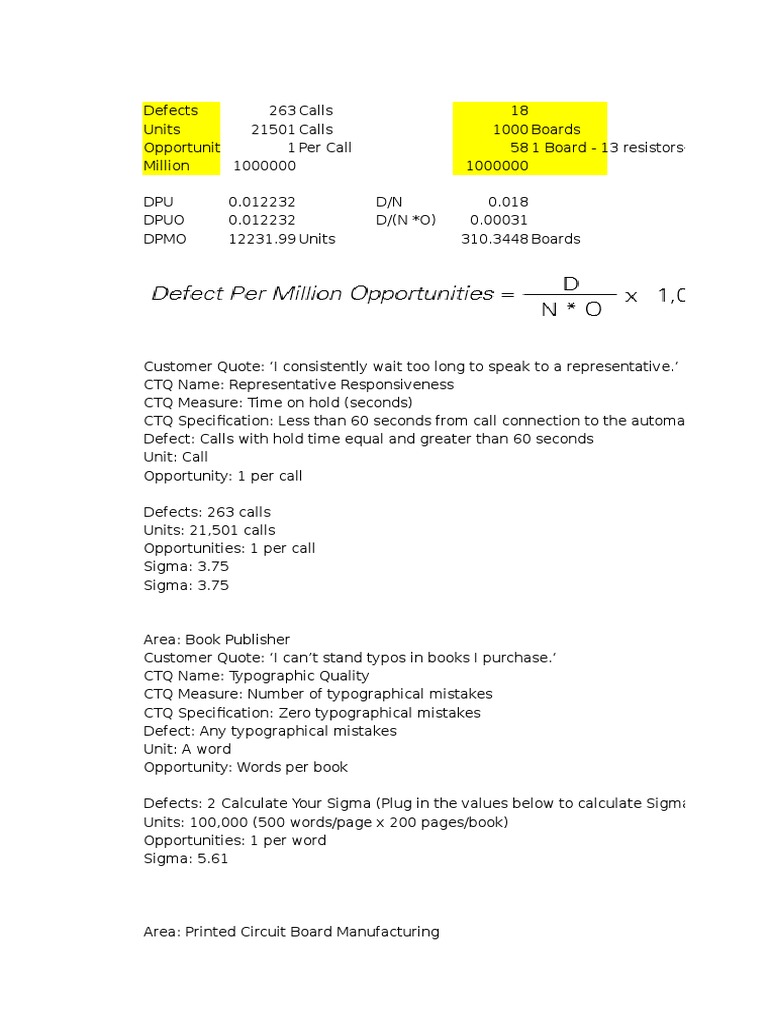 DPMO Calculation | PDF