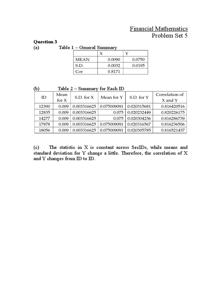 HW5 For Financial Mathametics | PDF | Beta (Finance) | Standard Deviation