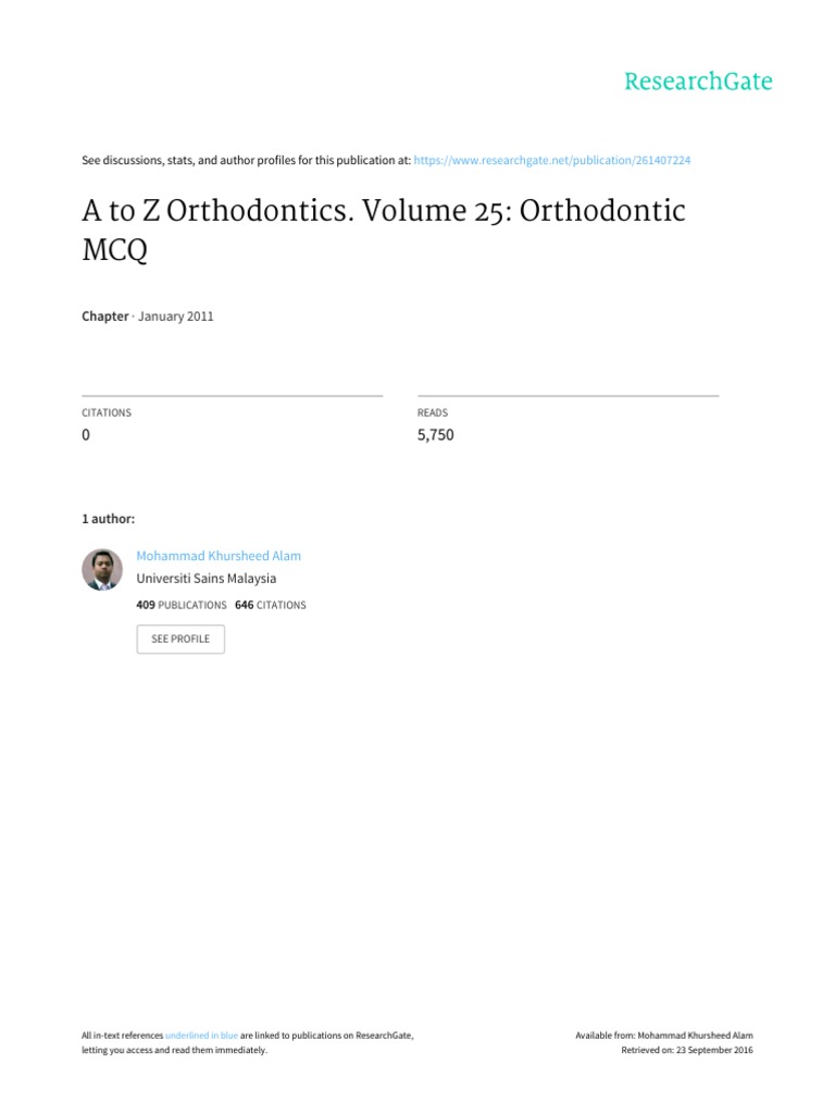 A To Z Orthodontics Vol 25 Orthodontic MCQ PDF | PDF