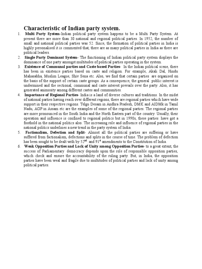 Characteristic of Indian Party System | PDF | Political Parties | Caste