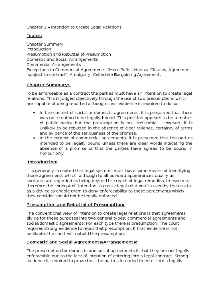 Chapter 2 - Intention To Create Legal Relation | PDF | Business Law ...