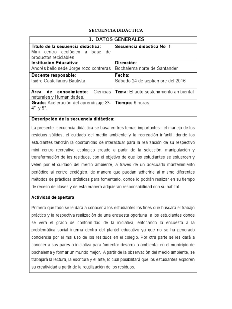 Secuencia Didactica Completa | PDF | Residuos | Conocimiento