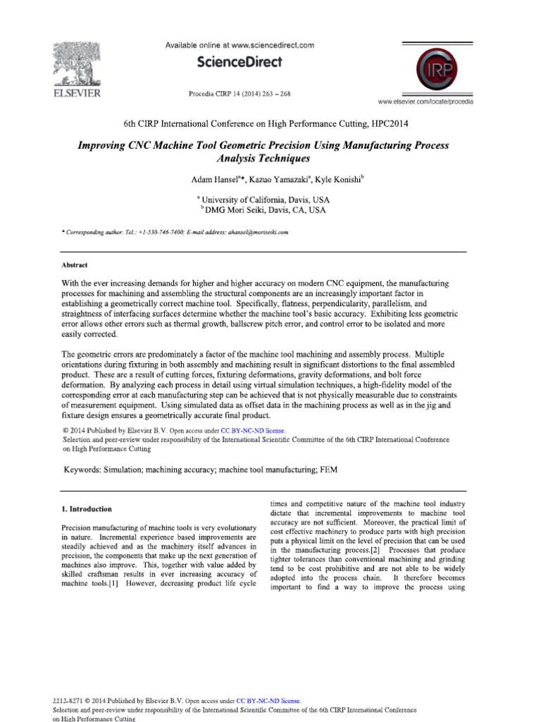 Improving CNC Machine Tool Geometric Precision Using Manufacturing ...