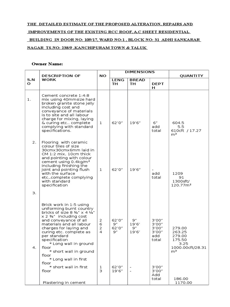 5,00,000 Detailed Estimate | Download Free PDF | Mortar (Masonry ...