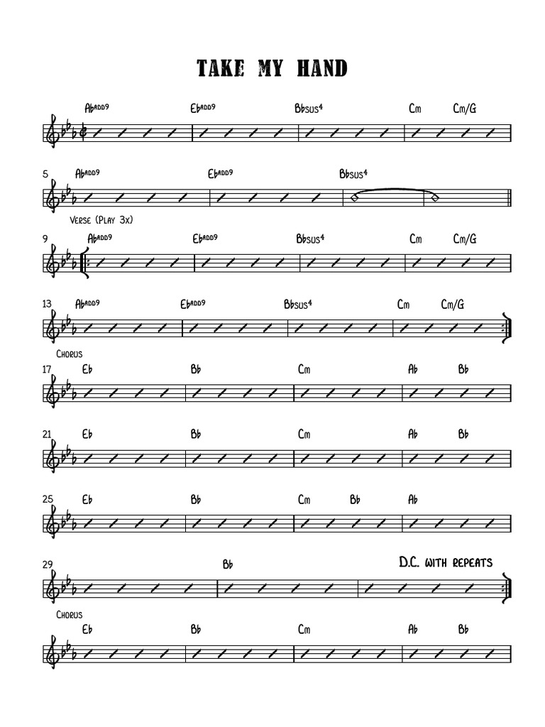 Take My Hand: A '9 E '9 B Sus4 CM CM/G | PDF