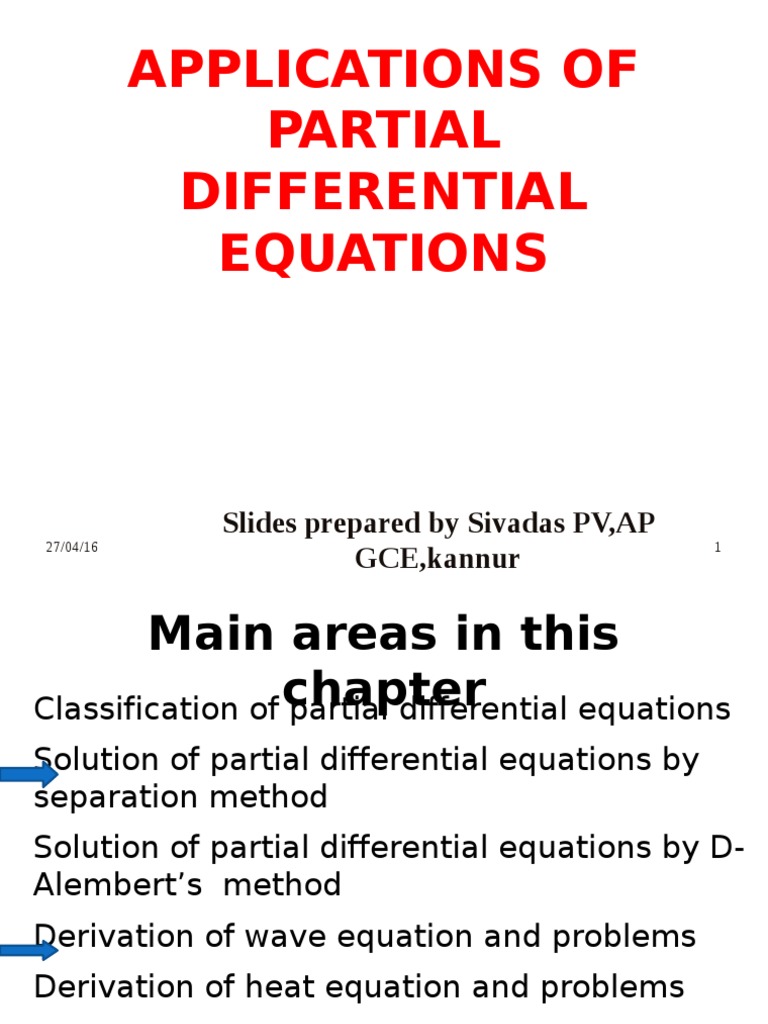 Applications of Partial Differential Equations: An Overview of Classification Methods and ...