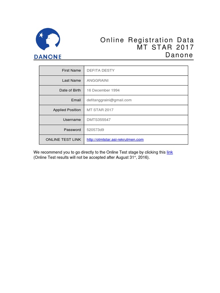 Online Registration Data MT Star 2017 Danone | PDF