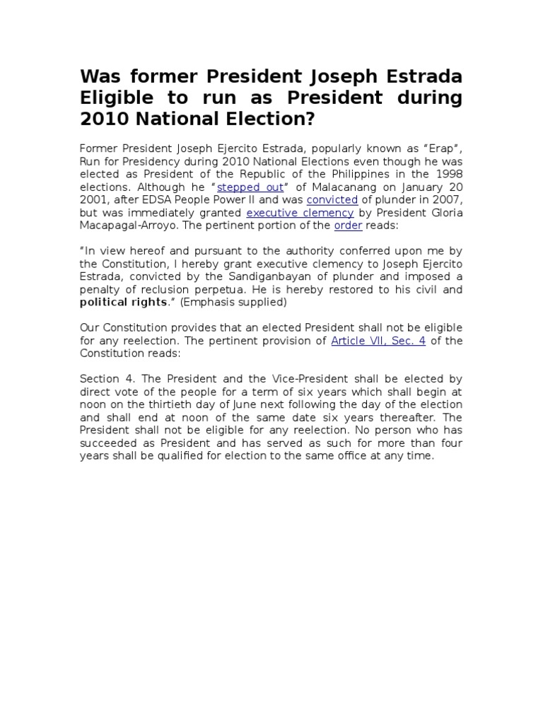 Was Former President Joseph Estrada Eligible To Run As President During ...