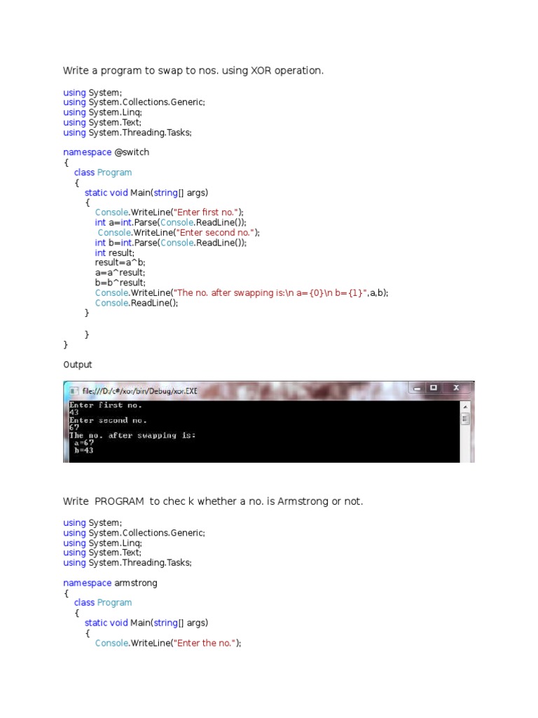Write A Program To Swap To Nos. Using XOR Operation | PDF | Computers