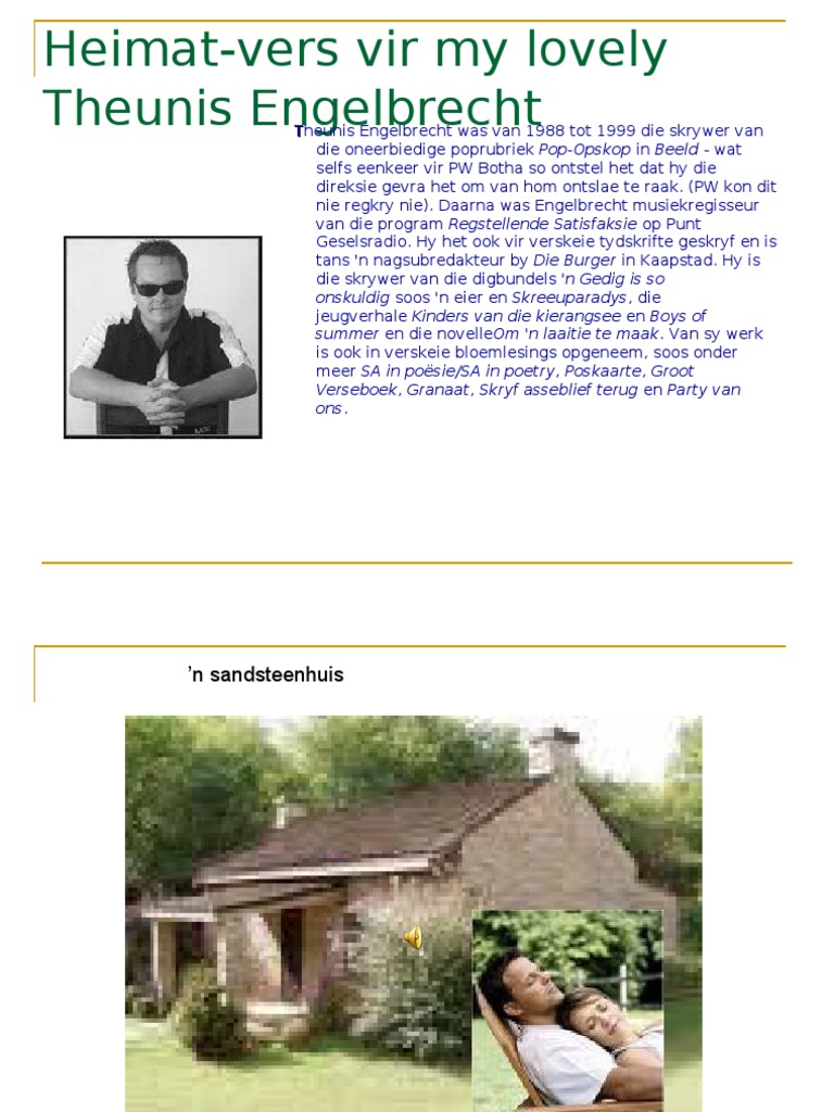 Heimat Vers Vir My Lovely Theunis Engelbrecht | PDF