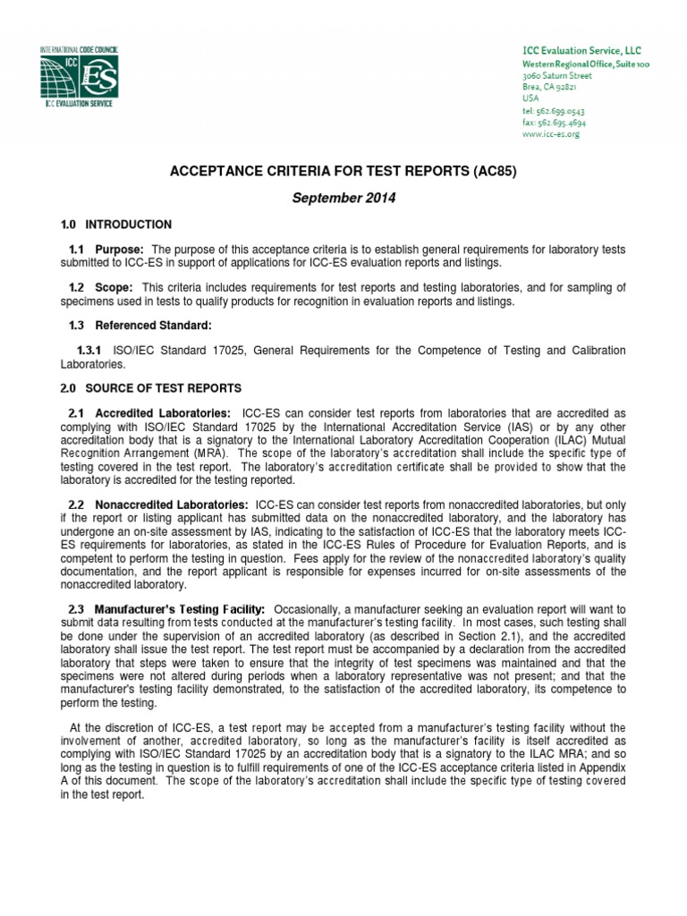 Requirements for Laboratory Test Reports Submitted to ICC-ES for ...