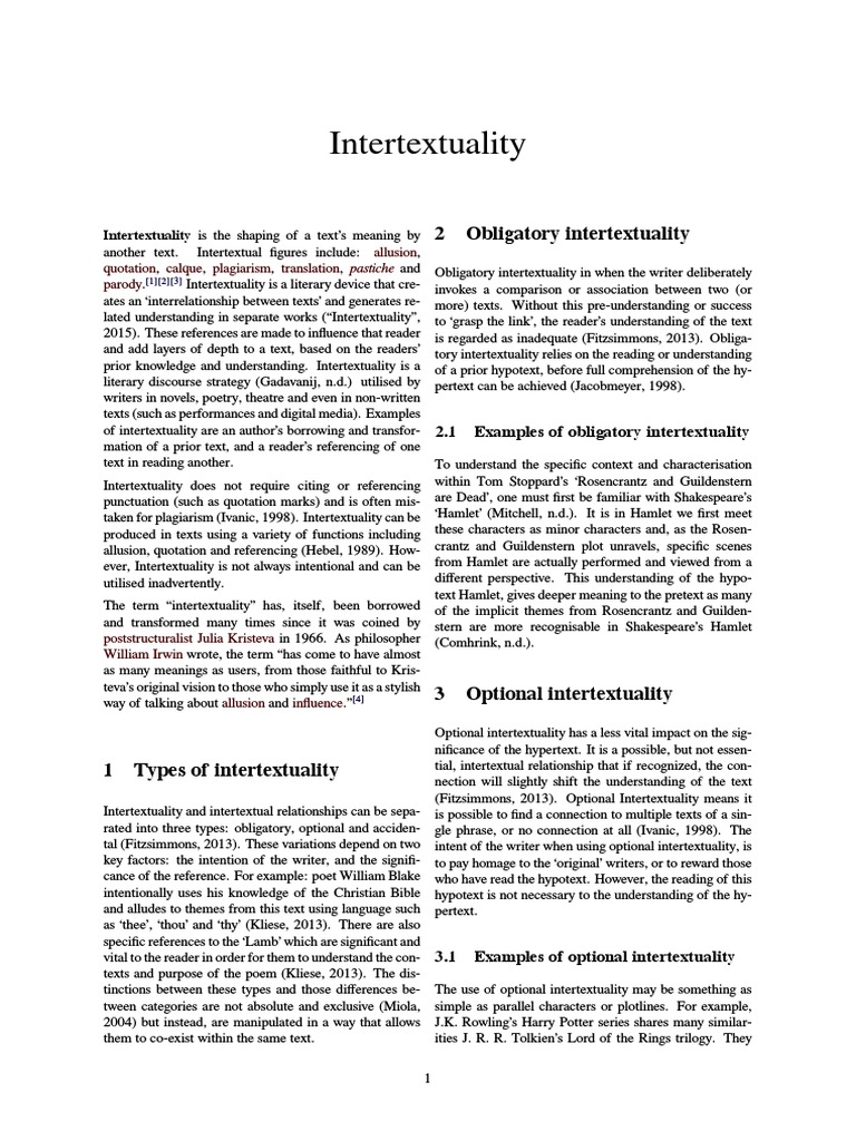 Intertextuality PDF | PDF | Intertextuality | Literary Criticism