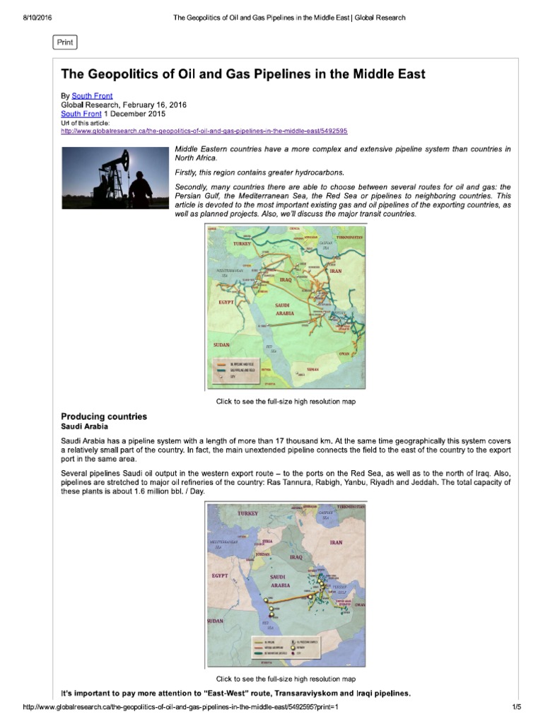 Geopolitics of Oil and Gas Pipelines in The Middle East | PDF