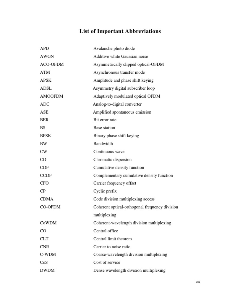 List of Important Abbreviations | PDF | Orthogonal Frequency Division Multiplexing | Multiplexing