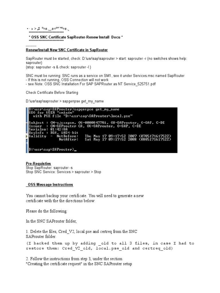 OSS SNC Certificate SapRouter-Renew Install Docu | PDF | Port (Computer Networking) | Windows ...