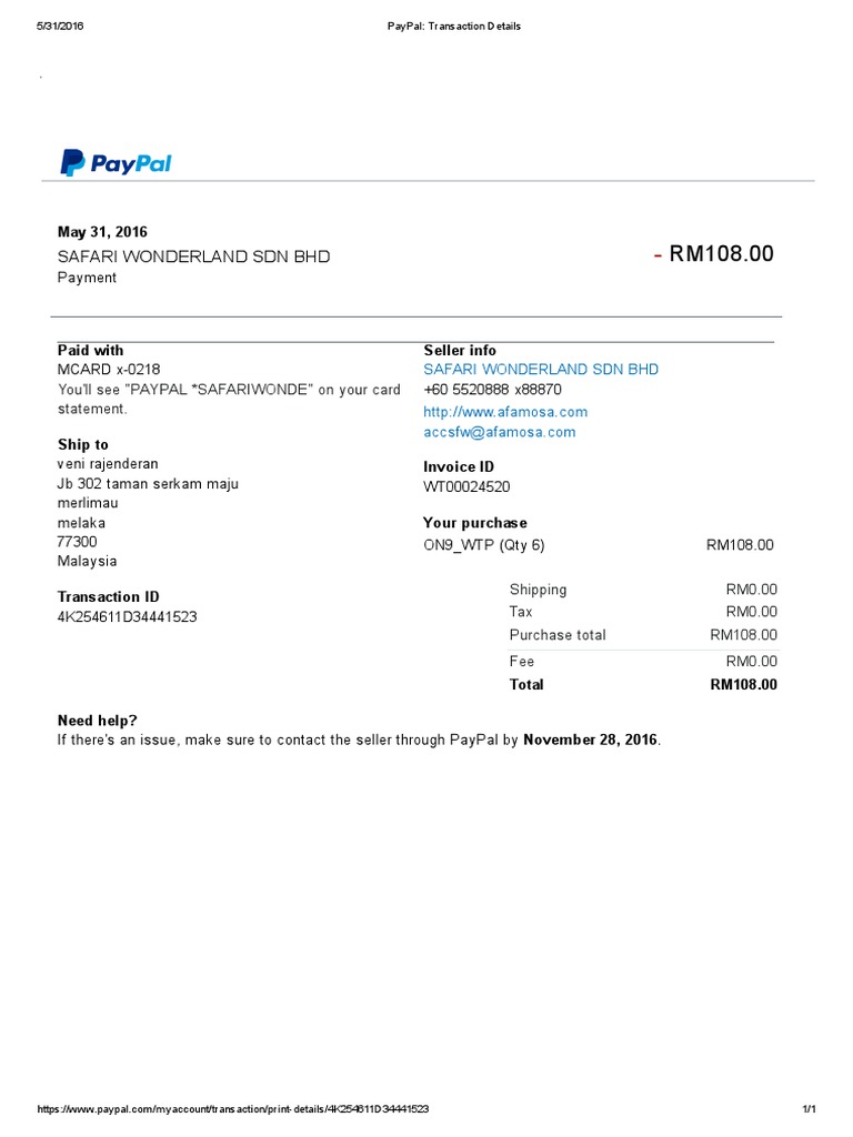 PayPal - Transaction Details | PDF