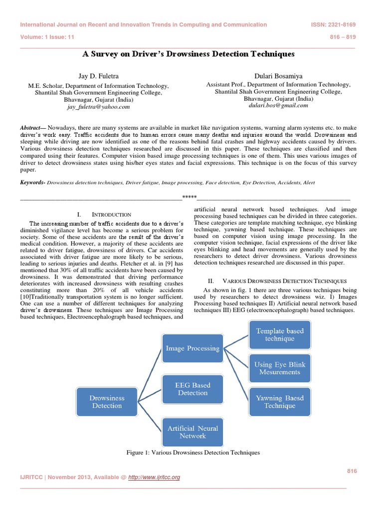 A Survey On Driver Drowsiness Detection Techniques | PDF ... A Survey On Driver Drowsiness Detection Techniques | PDF ...