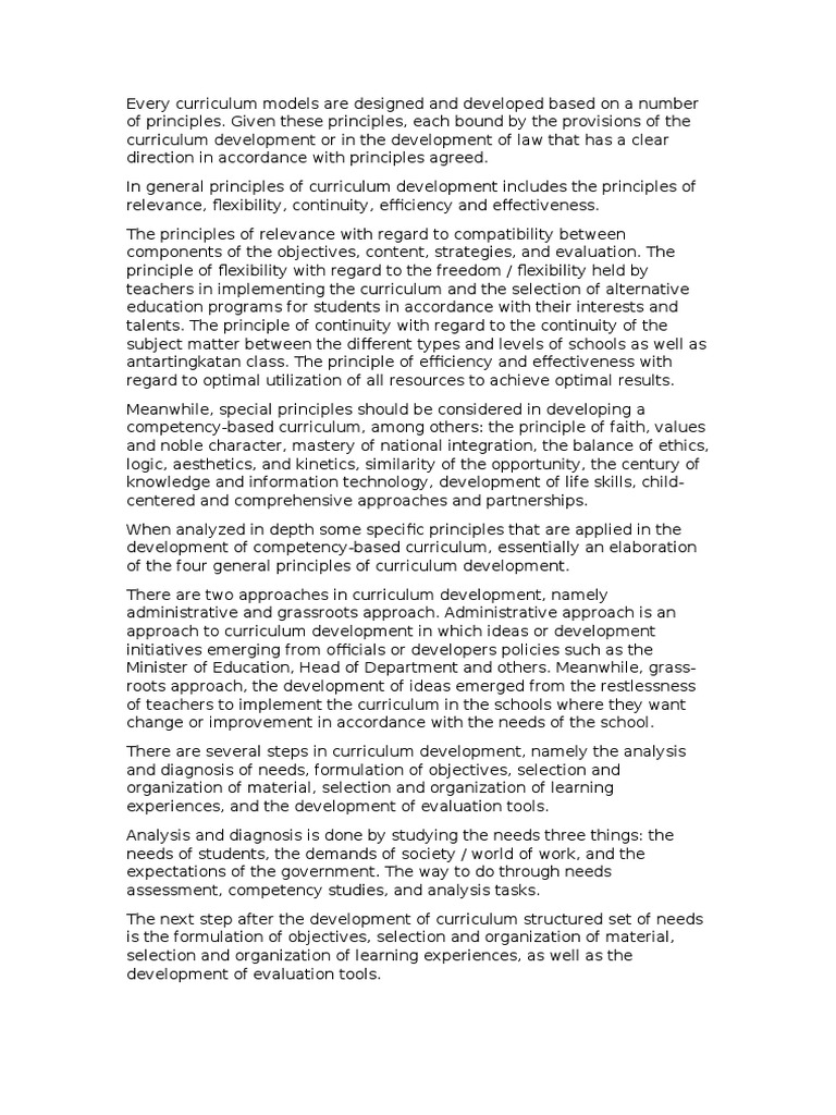 Principles in Curriculum Development | PDF | Curriculum | Evaluation