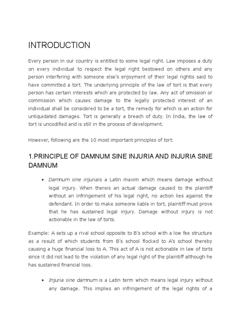 1.principle of Damnum Sine Injuria and Injuria Sine Damnum | PDF | Negligence | Defamation