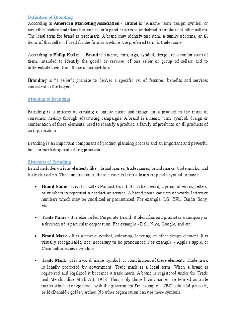 Definition of Branding | PDF | Brand | Sales