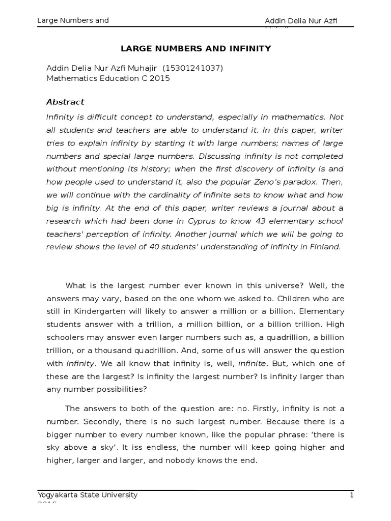Large Numbers and Infinity | PDF | Infinity | Logic