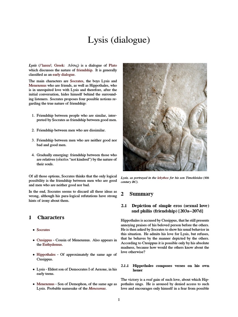 Lysis (Dialogue) : 2 Summary | PDF | Ancient Greek Philosophy | Science