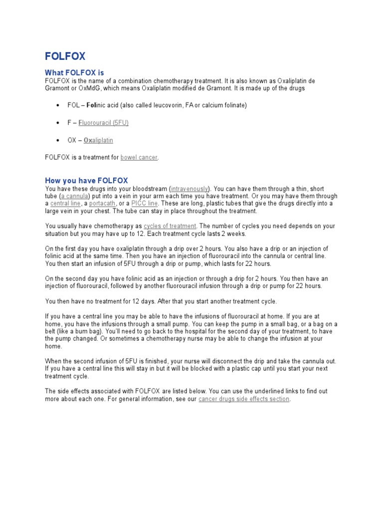 Folfox Side Effects | PDF | Intravenous Therapy | Rtt