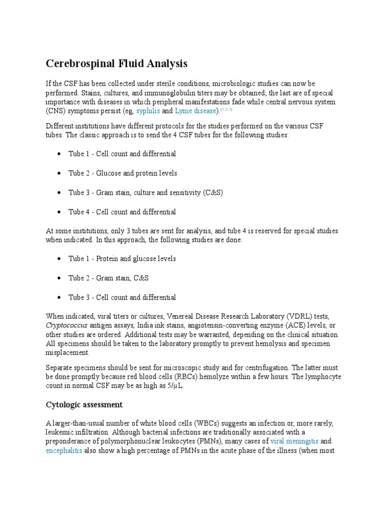 Cerebrospinal Fluid Analysis | Download Free PDF | Meningitis ...