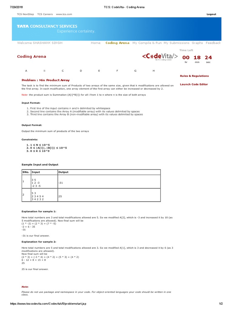 TCS - CodeVita - Coding Arena | PDF | Teaching Methods & Materials | Computers