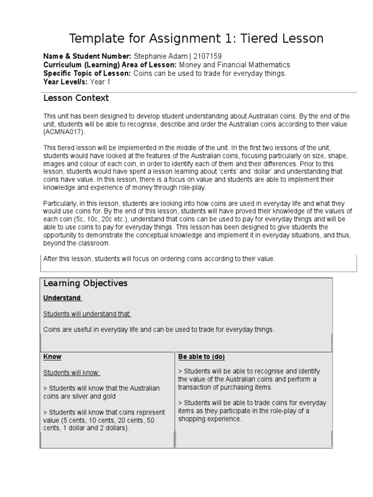 Assignment 1 - Tiered Lesson With Annotations | Differentiated ...