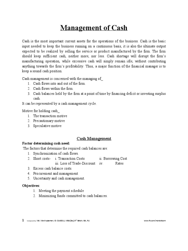 Managementofcash | PDF | Cheque | Inventory