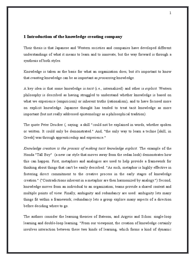 1 Introduction of The Knowledge Creating Company | PDF | Sony ...