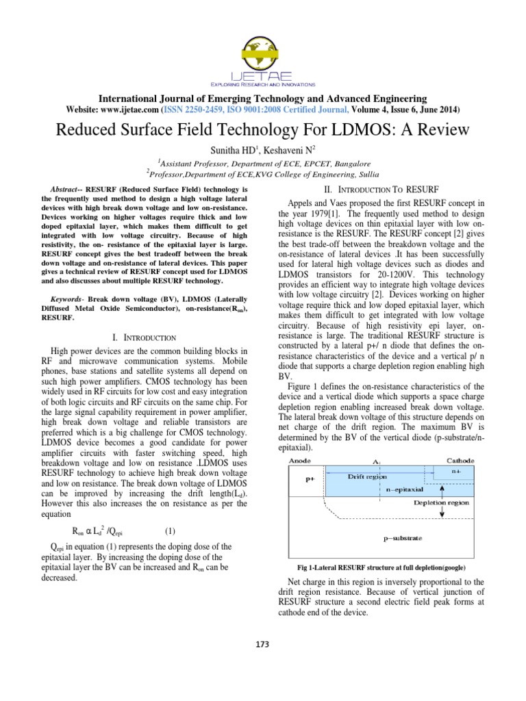 Resurf Technique To Reduce Impact Ionization | PDF | Field Effect ...