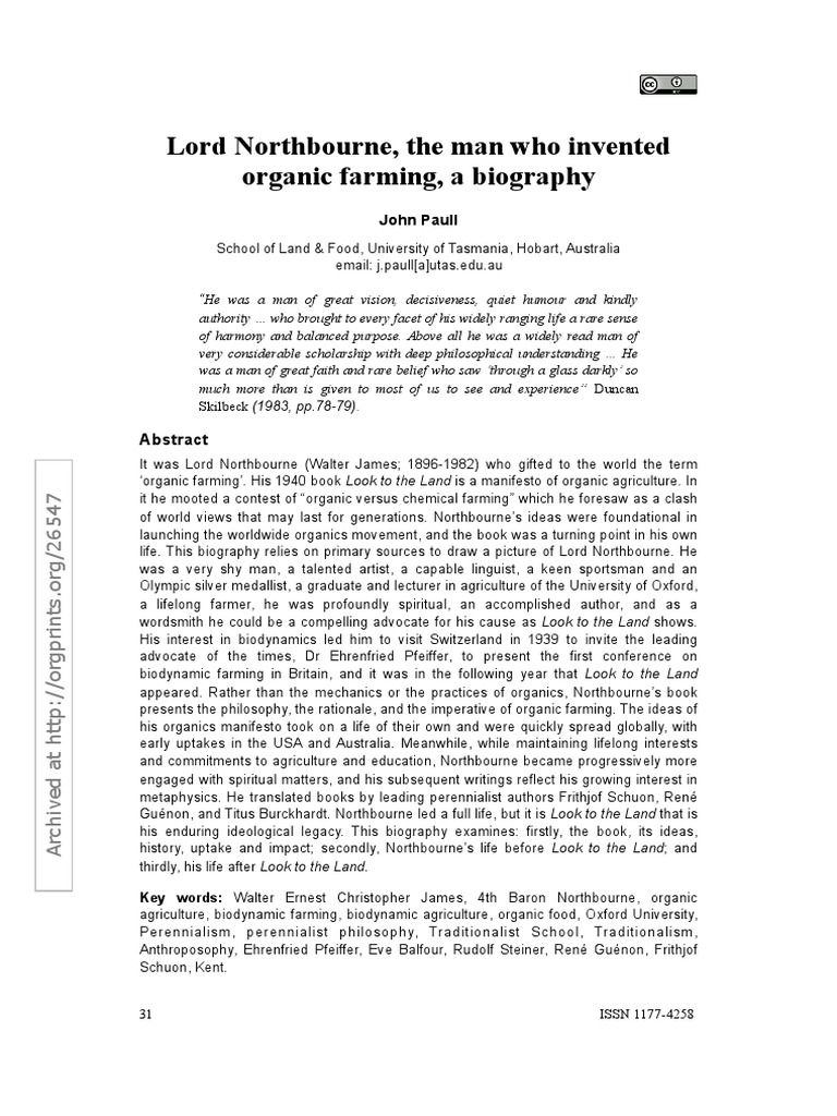 Lord Northbourne - The Man Who Invented Organic Farming - A Biography ...