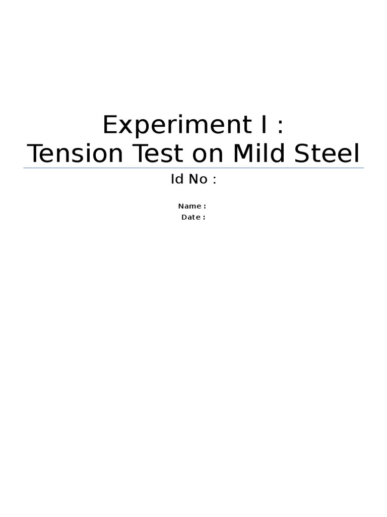 Experiment I: Tension Test On Mild Steel: Idno | PDF | Yield ...