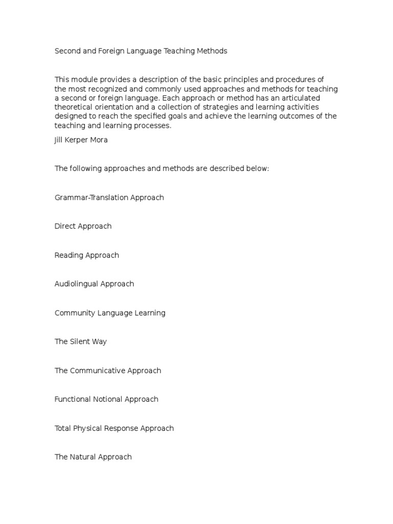 Second and Foreign Language Teaching Methods | PDF | Second Language ...