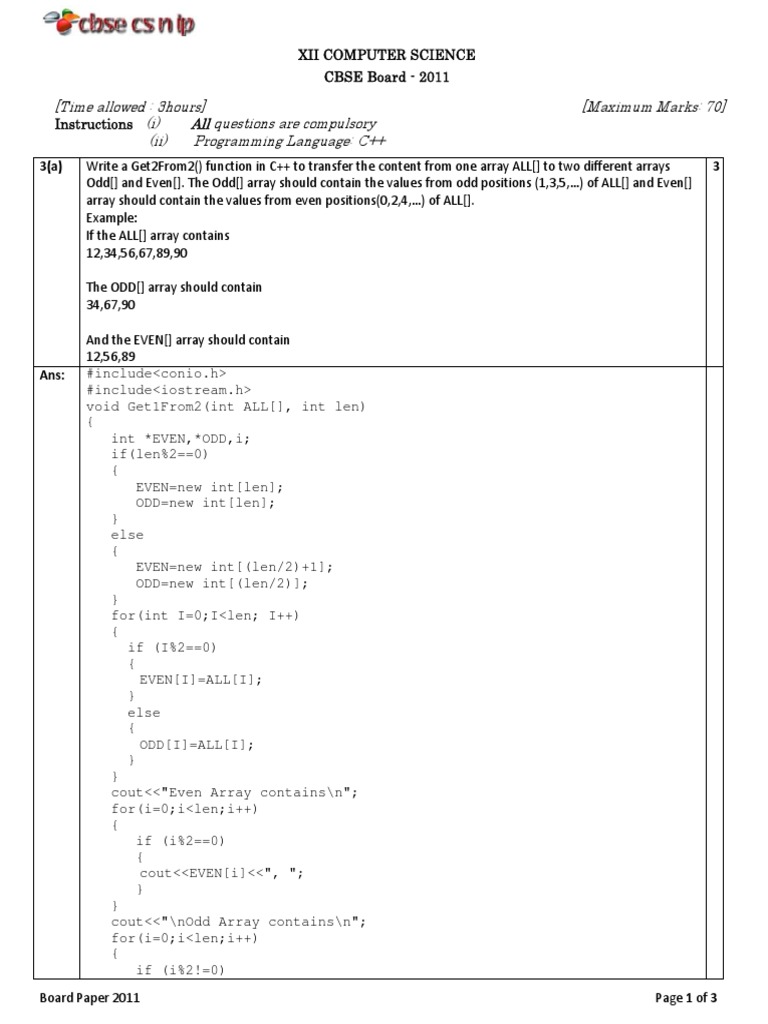 2011 Previous Year Paper Od PDF | PDF | Array Data Structure | Integer ...
