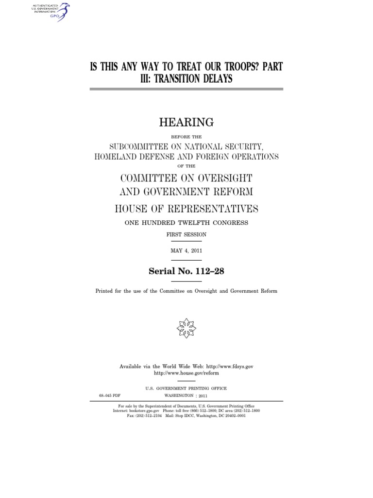 House Hearing, 112TH Congress - Is This Any Way To Treat Our Troops ...