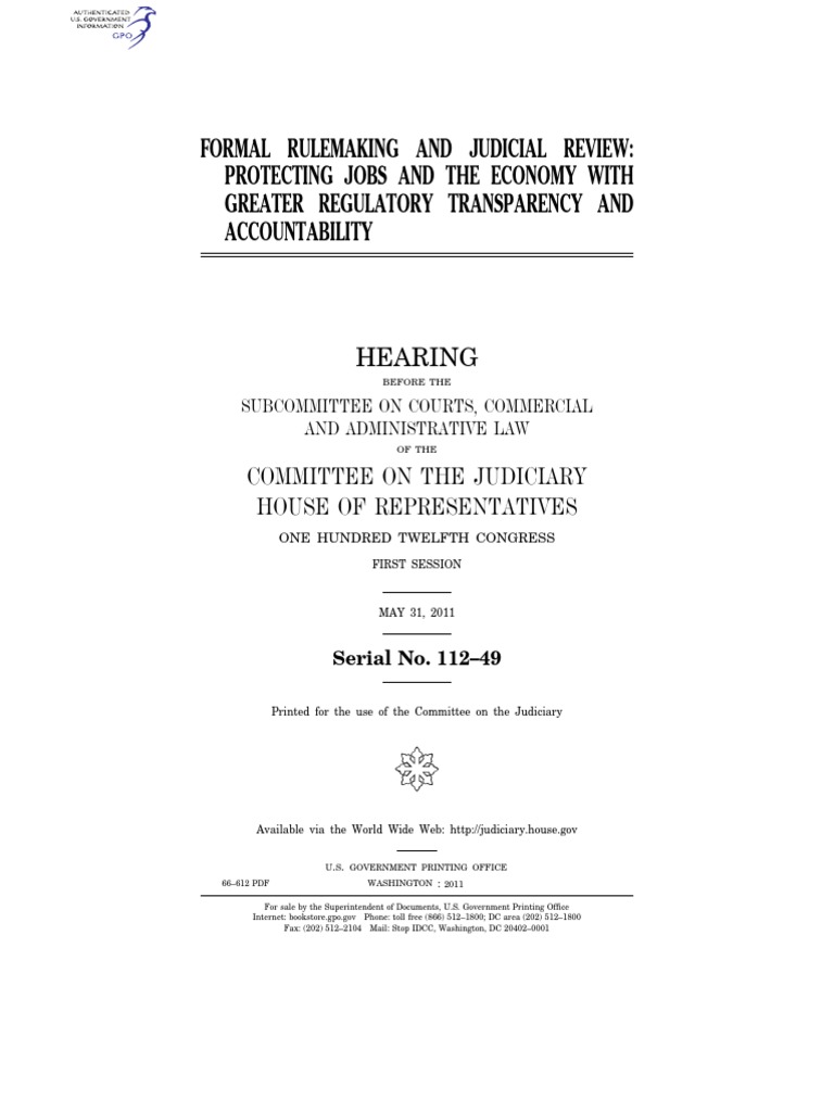 Formal Rulemaking and Judicial Review: Protecting Jobs and The Economy ...