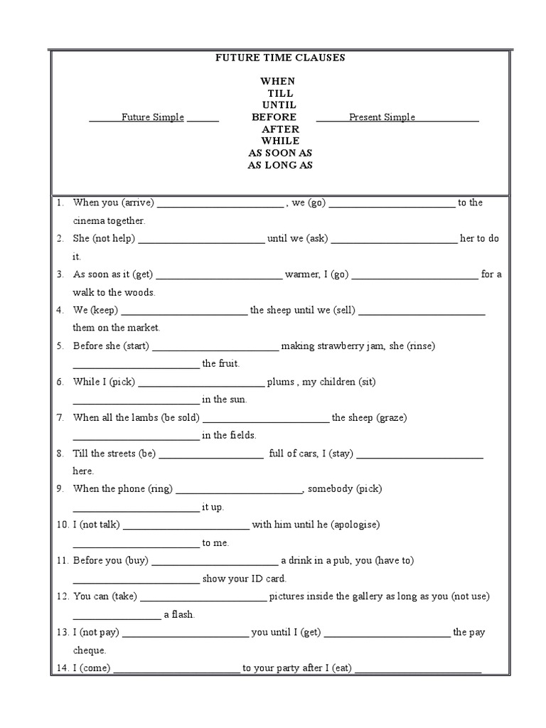 Future Time Clauses When Till Until Before After While As Soon As As ...