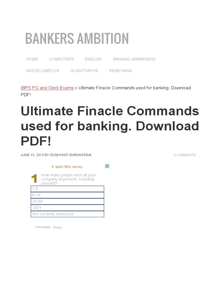 Ultimate Finacle Commands Used For Banking PDF | PDF | Debits And ...