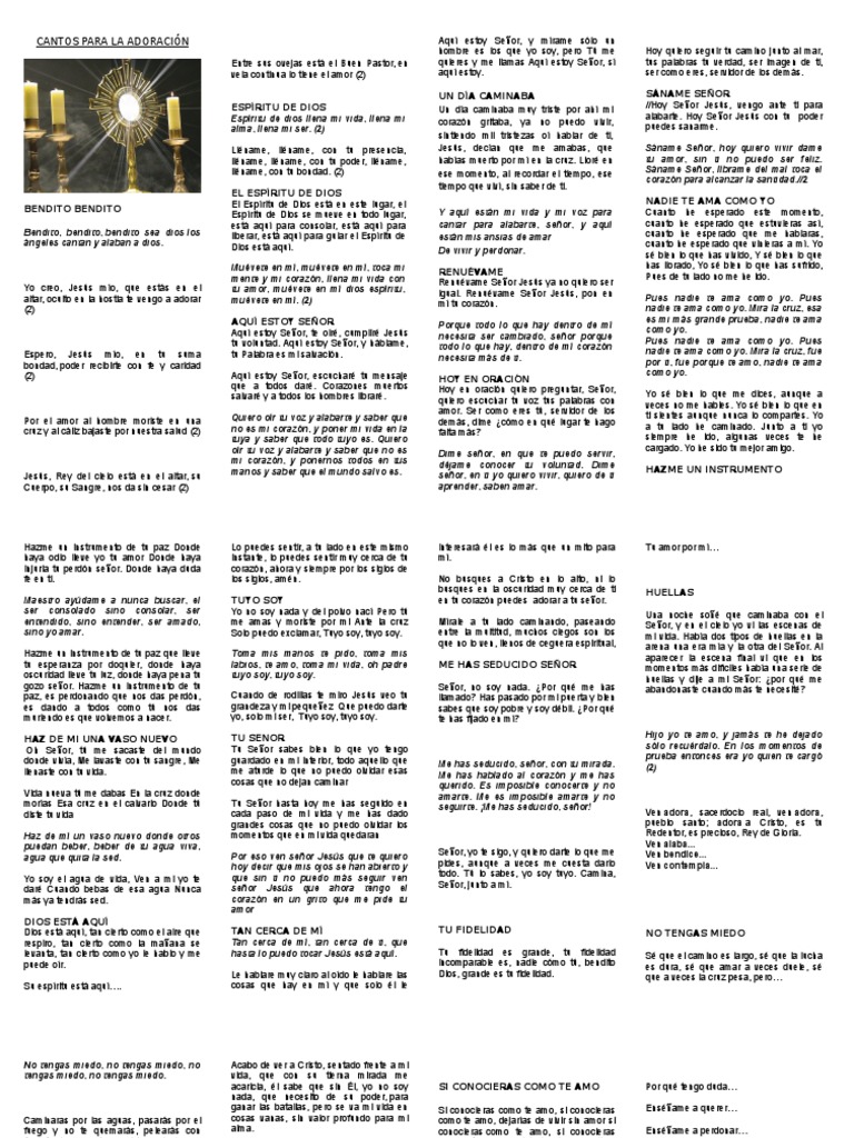 Cantos Para Adorar Al Santísimo Pdf Oración Eucaristía