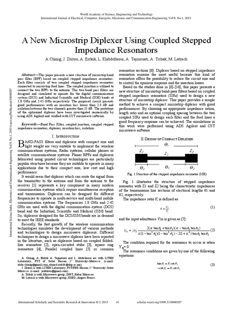 A New Microstrip Diplexer Using Coupled Stepped Impedance Resonators | PDF | Filter (Signal ...
