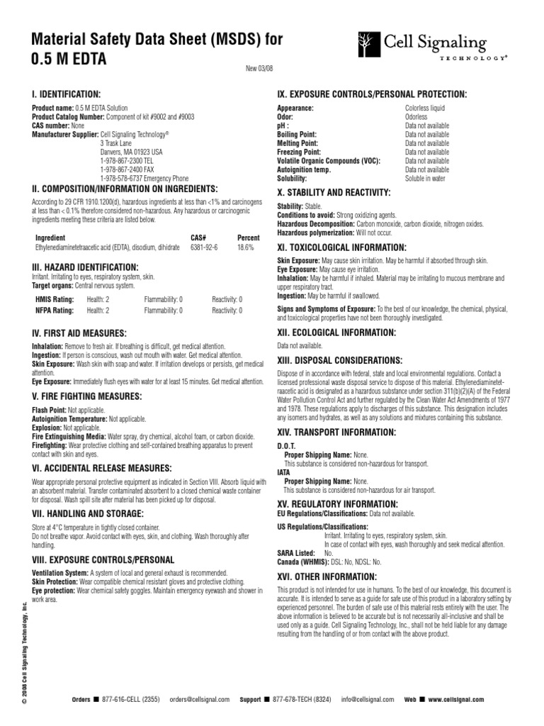 0.5M Edta MSDS | Personal Protective Equipment ...