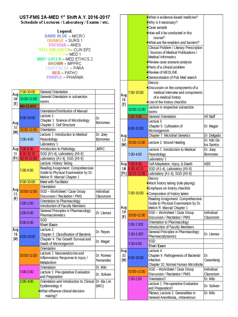 1st Shift Schedule | PDF | Anesthesia | Medicine